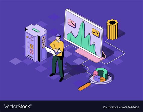 Seo Optimization Concept In 3d Isometric Design Vector Image