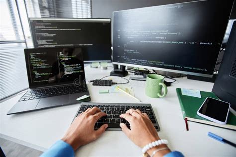 Woman Writing Computer Codes For Program Stock Image Image Of Online