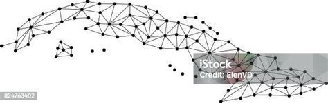 쿠바 지도 다각형 모자이크의 네트워크 광선 및 점 벡터 일러스트 레이 션 라인 점박이에 대한 스톡 벡터 아트 및 기타 이미지