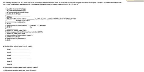 Solved The Following Anonymous Plsql Code Outputs The Roll Number