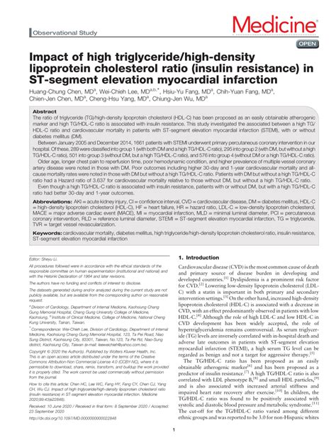 Pdf Impact Of High Triglyceridehigh Density Lipoprotein Cholesterol