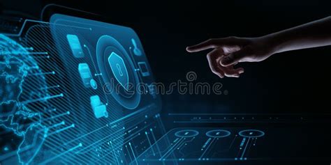 Hand Touching A Digital Virtual Screen With A Shield Icon Cyber Security And Data Protection
