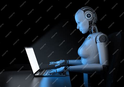 Premium Photo Automation Office Worker Concept With 3d Rendering Female Cyborg Or Robot Work