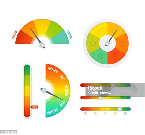 현실적인 상세한 3d 다른 색상 등급 레벨 표시기 세트 벡터 계기판 측정기에 대한 스톡 벡터 아트 및 기타 이미지 계기판 측정기 여러 층 측정기 Istock