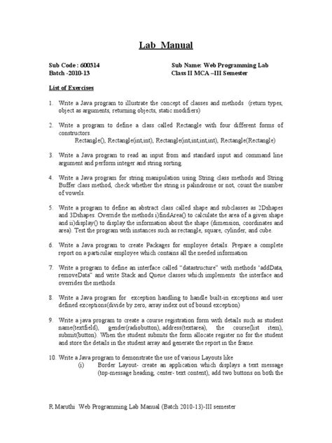Lab Manual Web Programming Pdf Method Computer Programming Java Programming Language