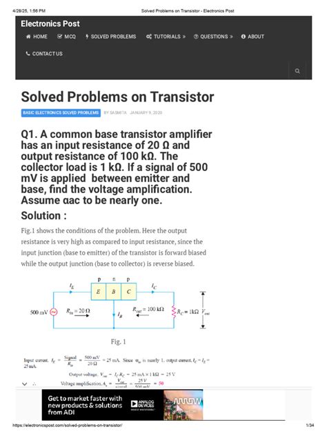 Solved Problems On Transistor Pdf Amplifier Transistor