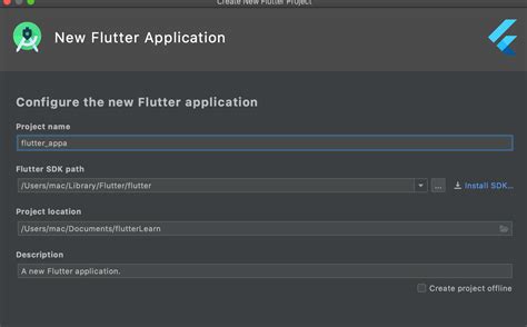 create project using new flutter application flutter sdk path cannot be identified · issue