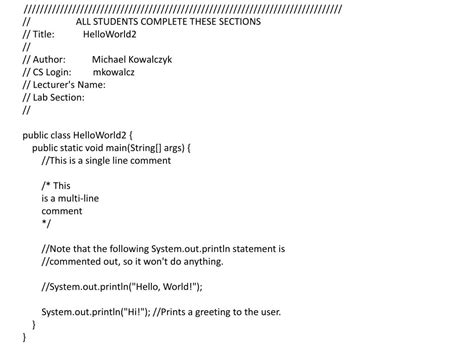 Ppt Lecture 1 Comments Variables Assignment Powerpoint