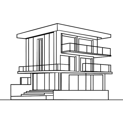 연속 라인 아트 드로잉 스타일의 현대 주택 또는 상업 건물 백색 배경에 고립 된 현대 건축 스케치 터 일러스트레이션 프리미엄 벡터