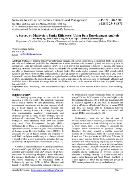 Pdf A Survey On Malaysias Banks Efficiency Using Data Envelopment