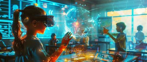 Augmented Reality Classroom Interactive Lessons With Holograms Premium Ai Generated Image