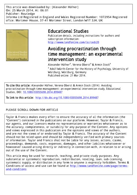 Pdf Avoiding Procrastination Through Time Management An Experimental