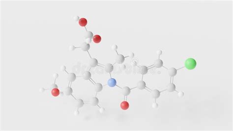 Indometacin Molecule 3d Rendering Flat Molecular Structure With