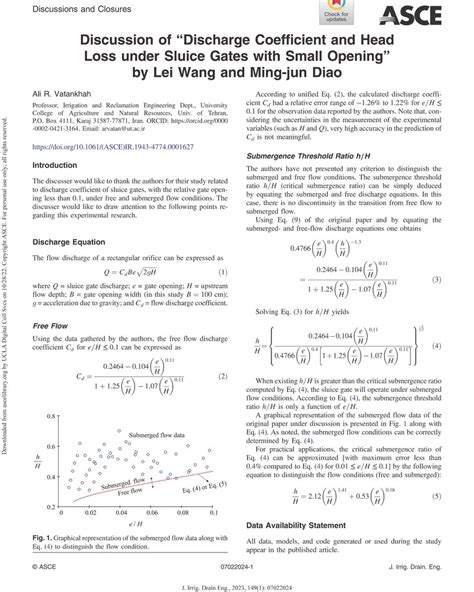 PDF Discussion Of Discharge Coefficient And Head Loss Under Sluice Gates With Small Opening