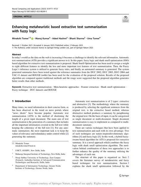Enhancing Metaheuristic Based Extractive Text Summarization With Fuzzy