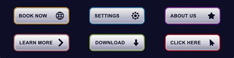 Interactive Button Set With Diverse Icons For Various Functions And