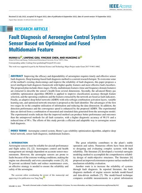 Pdf Fault Diagnosis Of Aeroengine Control System Sensor Based On Optimized And Fused