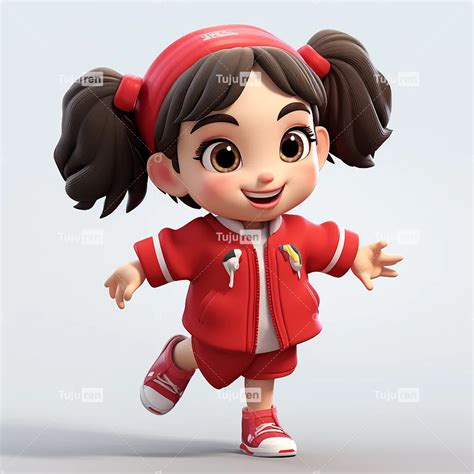 卡通人物设计，红白相间，可爱的小女孩上身穿着超大红色短袖衬衫海报素材模板下载 图巨人