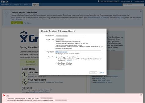 User Unable To Create Project And Board In Getting Started Page Jira Atlassian Documentation