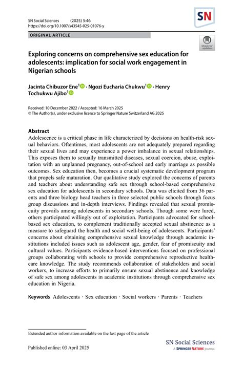Pdf Exploring Concerns On Comprehensive Sex Education For Adolescents