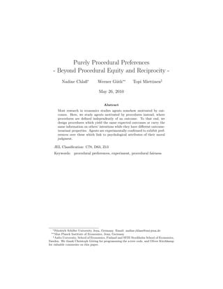 Purely Procedural Preferences Beyond Procedural Equity And