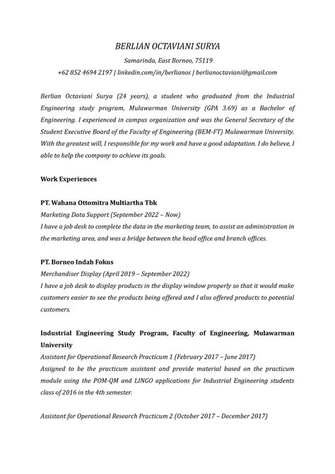 Cv Task Task Of Curriculum Vitae Berlian Octaviani Surya Samarinda