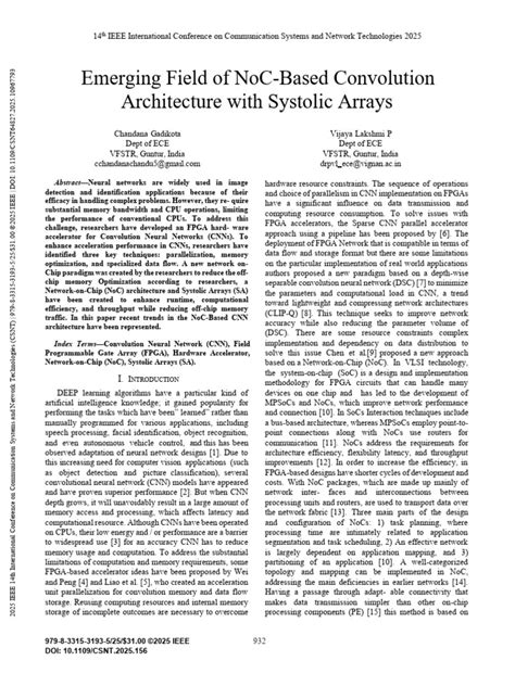 Emerging Field Of Noc Based Convolution Architecture With Systolic Arrays Pdf System On A