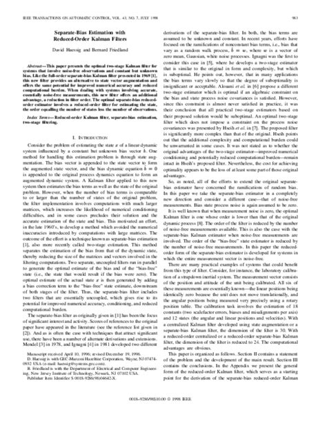 Pdf Separate Bias Estimation With Reduced Order Kalman Filters