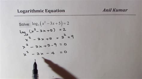 solve log3 x 2 3x 5 2 logarithmic equation mcv4u pre calculus