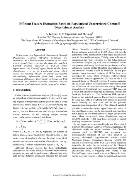Pdf Efficient Feature Extraction Based On Regularized Uncorrelated