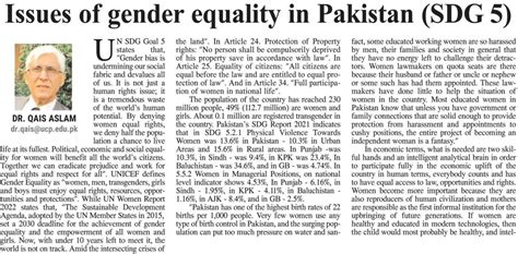 Issues Of Gender Equality In Pakistan Sdg 5