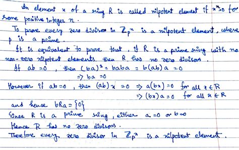 Solved Prove That Every Zero Divisor In Zpn Is A Nilpotent Element