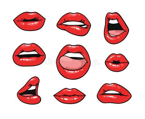 Female Lips With Gloss Red Lipstick Pop Art Style Vector Fashion