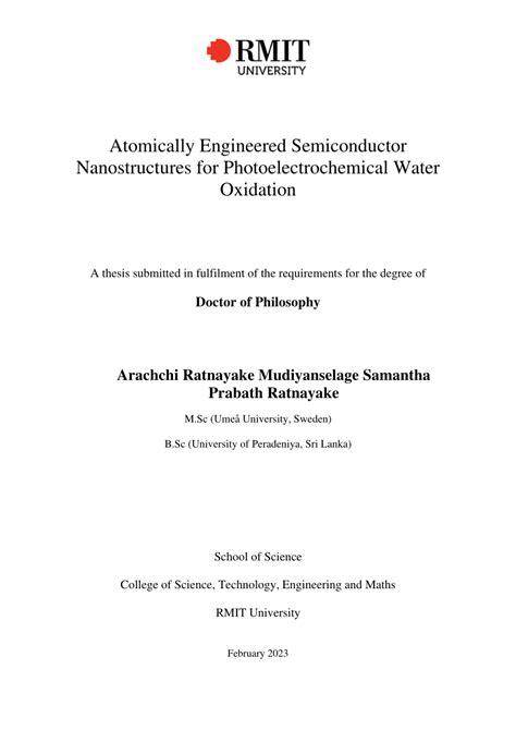 Pdf Atomically Engineered Semiconductor Nanostructures For Photoelectrochemical Water Oxidation