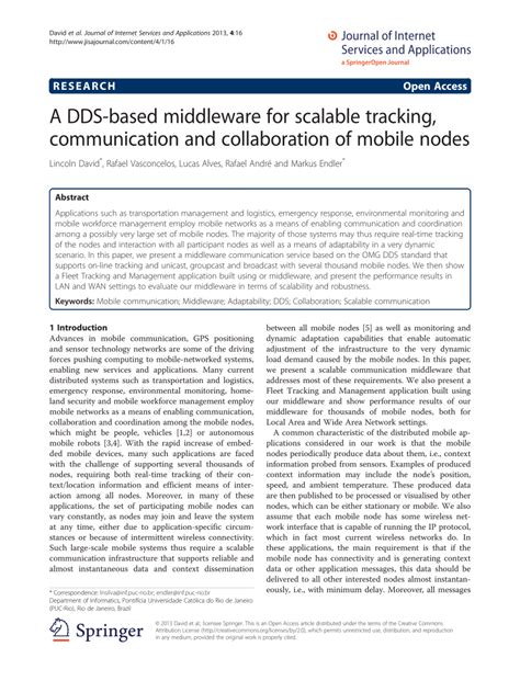 pdf a dds based middleware for scalable tracking communication and collaboration of mobile nodes