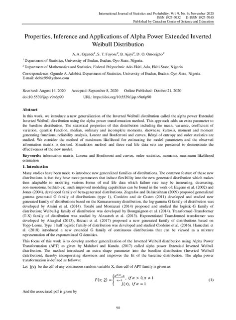 Pdf Properties Inference And Applications Of Alpha Power Extended Inverted Weibull Distribution
