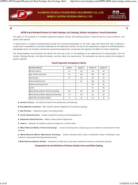 Astm A 802 Standard Practice For Steel Castings Iron Castings Surface