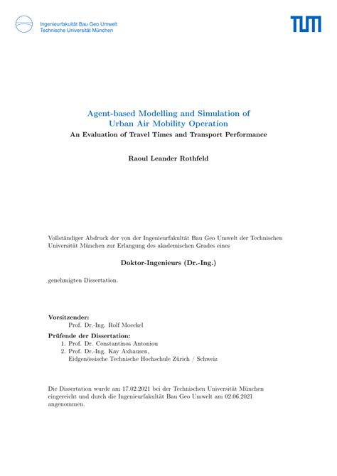 Pdf Agent Based Modelling And Simulation Of Urban Air Mobility