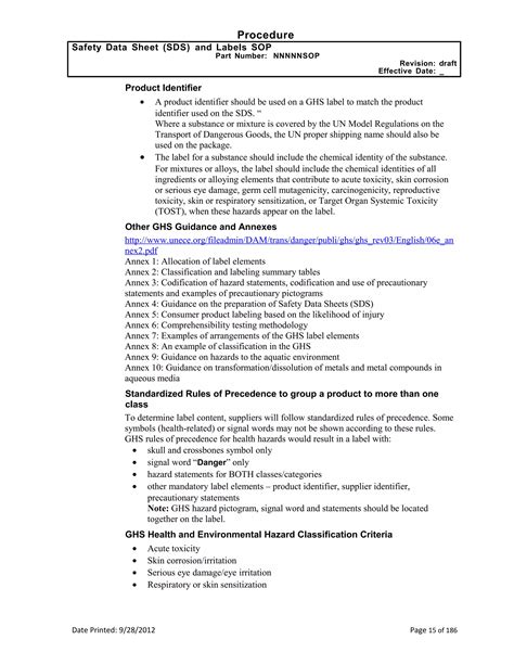 Msds Sds Labelling Sop Ghs Of Classification Labelling Of Chem Doc