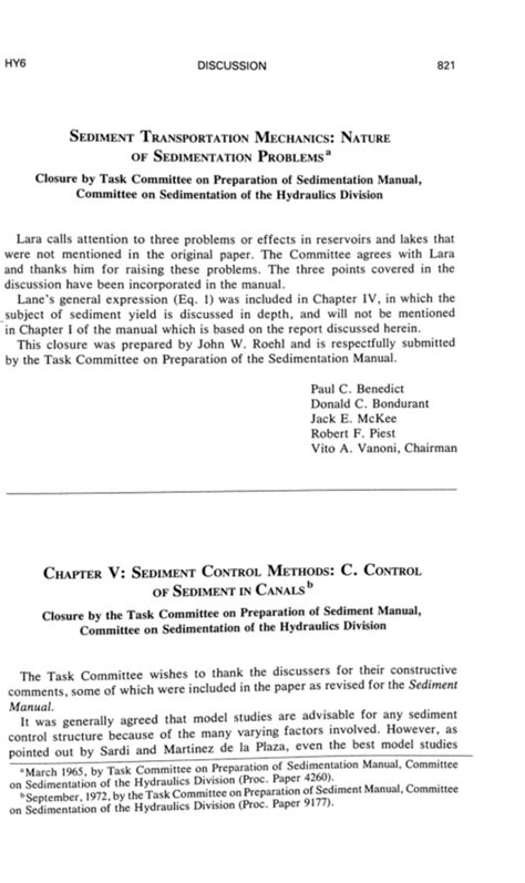 Closure To “chapter V Sediment Control Methods C Control Of Sediment In Canals” Journal Of