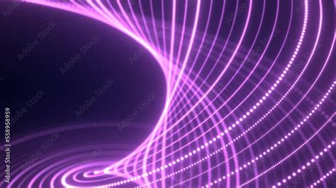 Abstract Purple Waves From Lines And Dots Particles Of Glowing Swirling Futuristic Hi Tech With