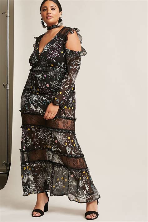 Forever 21 Plus Size Dark Pink Floral Ruffle Maxi Dress