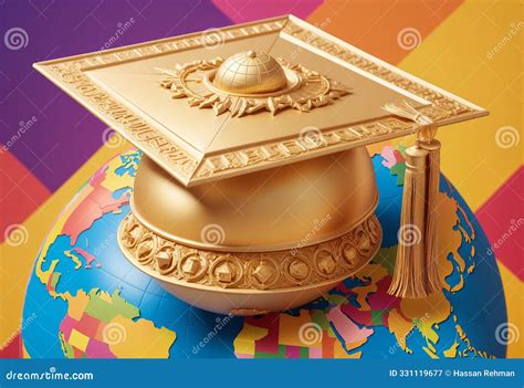 Graduation Cap With Globe In Digital Art Style For Education Day Stock
