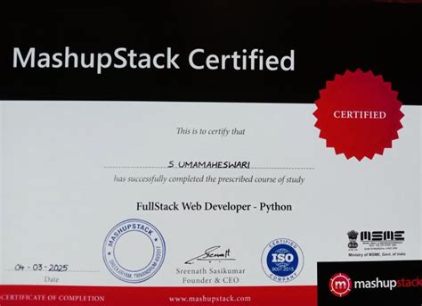 Fullstackdevelopment Webdevelopment React Django Python Mashupstack S Umamaheswari