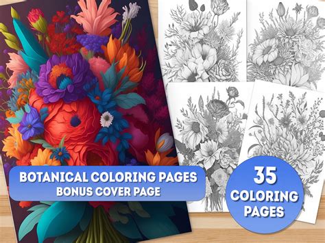 35 Printable Botanical Coloring Pages Coloring Book Adults Etsy