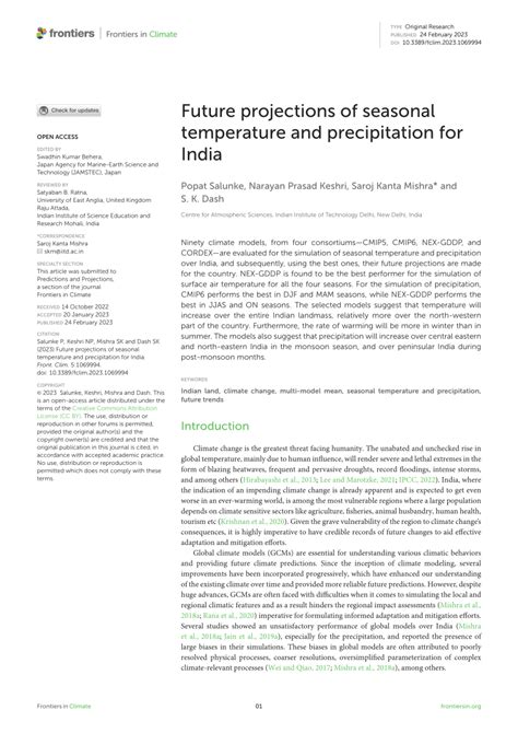 Pdf Future Projections Of Seasonal Temperature And Precipitation For India