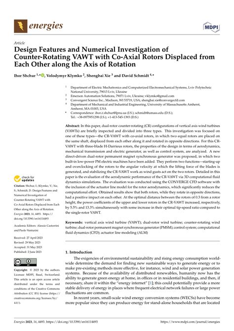 Pdf Design Features And Numerical Investigation Of Counter Rotating Vawt With Co Axial Rotors