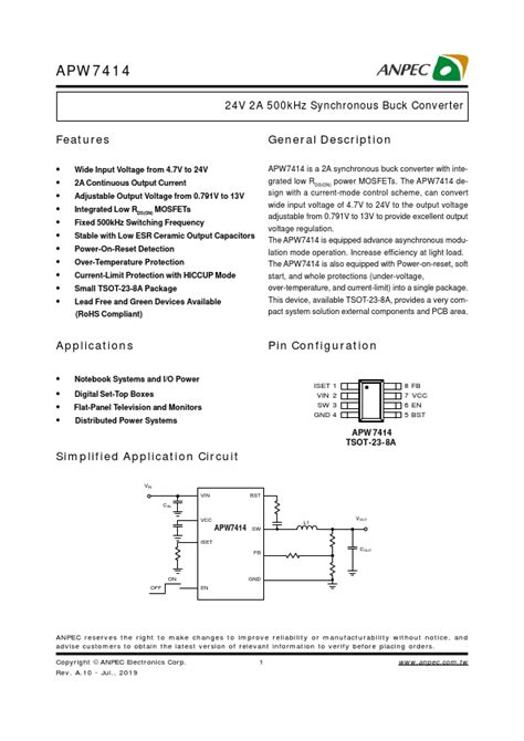 Apw7414 Synchronous Buck Regulator Anpec