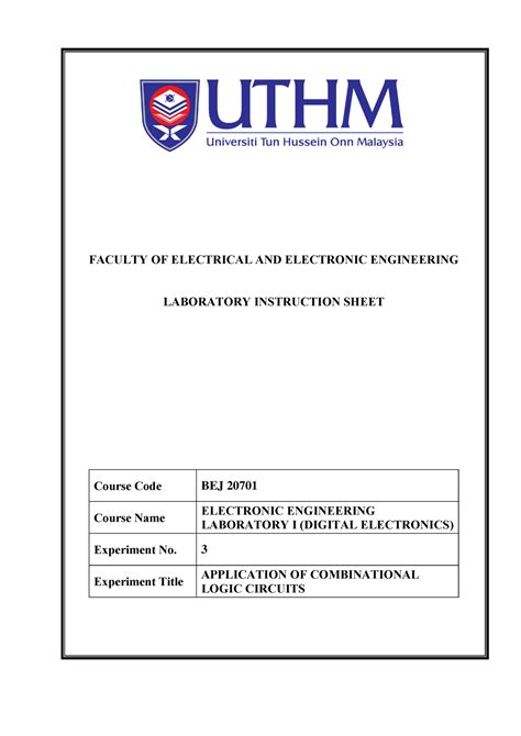 Labdigit Application Of Combinational Logic Circuit FACULTY OF ELECTRICAL AND ELECTRONIC