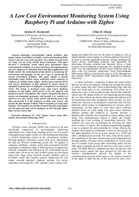 Pdf A Low Cost Environment Monitoring System Using Raspberry Pi And Arduino With Zigbee
